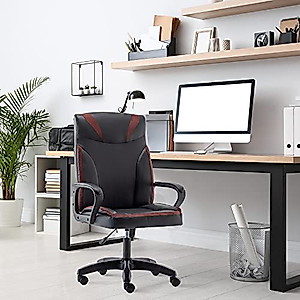 Executive Office Chair Leather, Ergonomic Office Desk Chair with Wheels Adjustable Swivel Chair Mid-Back Office Task Gaming Computer Chair