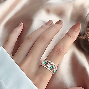 JO WISDOM 925 Sterling Silver Cubic Zirconia Elephant Ring Animal Rings,May Birthstone Emerald Color Jewelry Rings for Women size 7