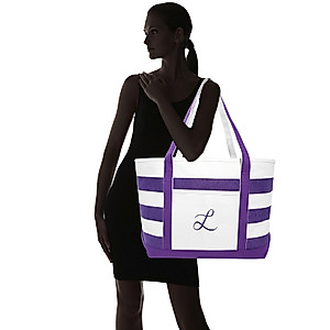 DALIX Monogrammed Beach Bag and Totes for Women Personalized Gifts Purple L