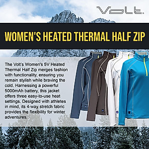 Volt Resistance 5V Heated Thermal Half Zip - Rechargeable Women's Heated Jacket - Athletic Fit Thermal Long Sleeve Heated Shirt - Winter Running, Bicycling - Battery Pack Included - Small, Blue