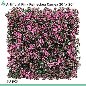 SunnyRoyal Artificial Boxwood Panels Topiary Hedge Plant UV Protected Privacy Ivy Screen Faux Greenery Wall Décor Outdoor Indoor Use Backyard Garden Decoration 20" x 20" Carnea Pink 30 Pieces