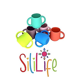 SiliLife Silicone Baby Cups for Baby or Toddler 2 Pack Flexible Food-Grade Safe BPA Free with Easy-Grip Handles for Self-Feeding Training