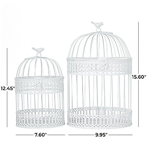 Deco 79 Metal Round Birdcage with Latch Lock Closure and Hanging Hook, Set of 2 16", 12"H, White