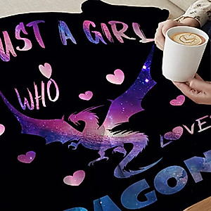 Just A Girl Who Loves Dragons Blanket Flannel Fleece Throw Blanket Microfiber Lightweight Soft Cozy for Couch Sofa Bed All Season Personalized Gift to Girls Women 40"x30" for Pets