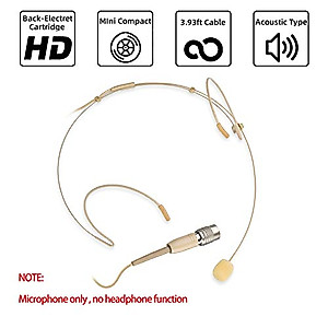Sujeetec Microphone Headset Headworn Earset Over Ear Hanging Mic Compatible with Audio Technica Wireless System & Bodypack Transmitter, Ideal for Lectures, Live Performance, Theater, Podcasts-Beige