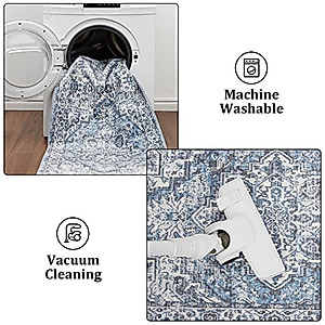 CAREMEE Area Rug 2x6 Runner Rug Light Blue Persian Hallway Indoor Rug Retro Distressed Carpet Thin Rug Machine Washable Accent Rug Lightweight Non Slip Kitchen Living Room Bedroom, 2' x 6' Blue