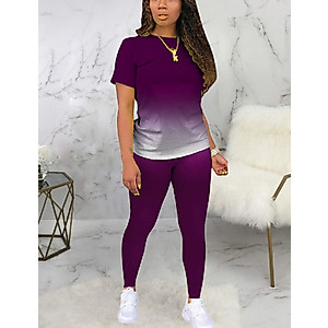 DvaeMalligo Women's Casual Outfits 2 Piece Sweatsuits and Sweatpants Workout Sets Plus Size(Purple,3XL)