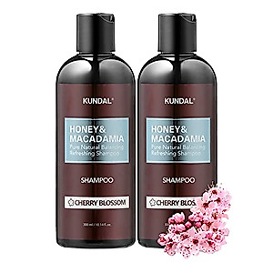 KUNDAL Natural Hair Shampoo Set [Cherry Blossom Scent] Ultimate Damage Hair Repair Strengthen, Nourish dry, with Honey, Argan Oil, Macadamia Oil, Free Paraben & Sulfate 600ml(20.3 Fl Oz)
