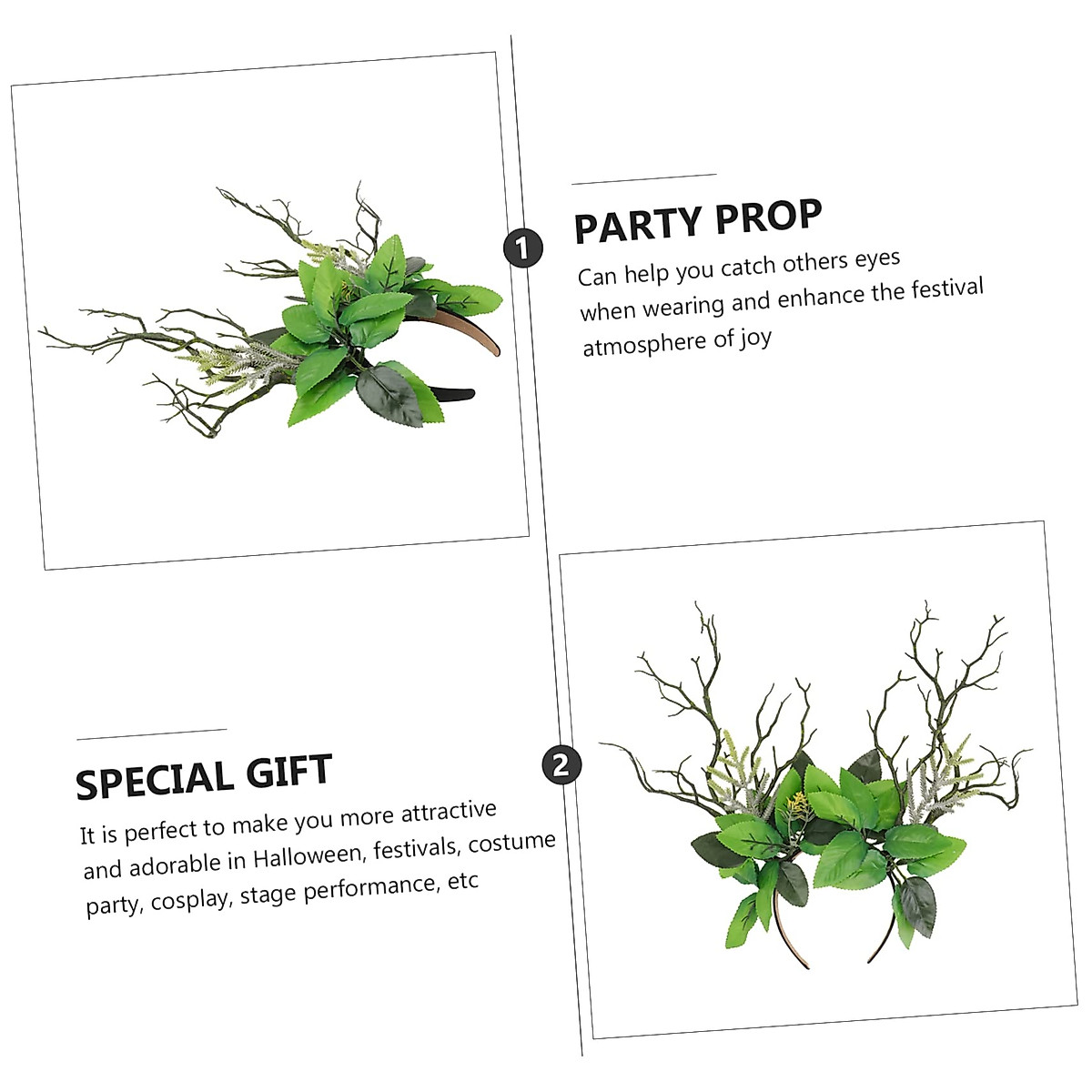 FRCOLOR Green Branch Crown Woodland Headband Halloween Goth Antler Headpiece Floral Fairy Hairband for Women Girls Branch Leaves Hair Accessories