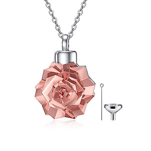 ONEFINITY Rose Flower Urn Necklaces for Ashes Sterling Silver Origami Rose Flower Cremation Jewelry for Ashes Memory Jewelry for Women Men
