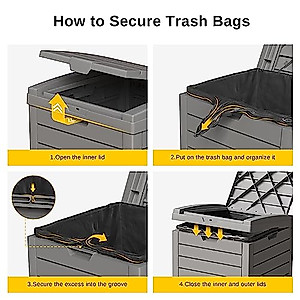 EAST OAK 31 Gallon Outdoor Trash Can, Waterproof Resin Garbage Can with Tiered Lid and Drip Tray, Outside Trash Bin for Patio, Kitchen, Backyard, Deck, Gray