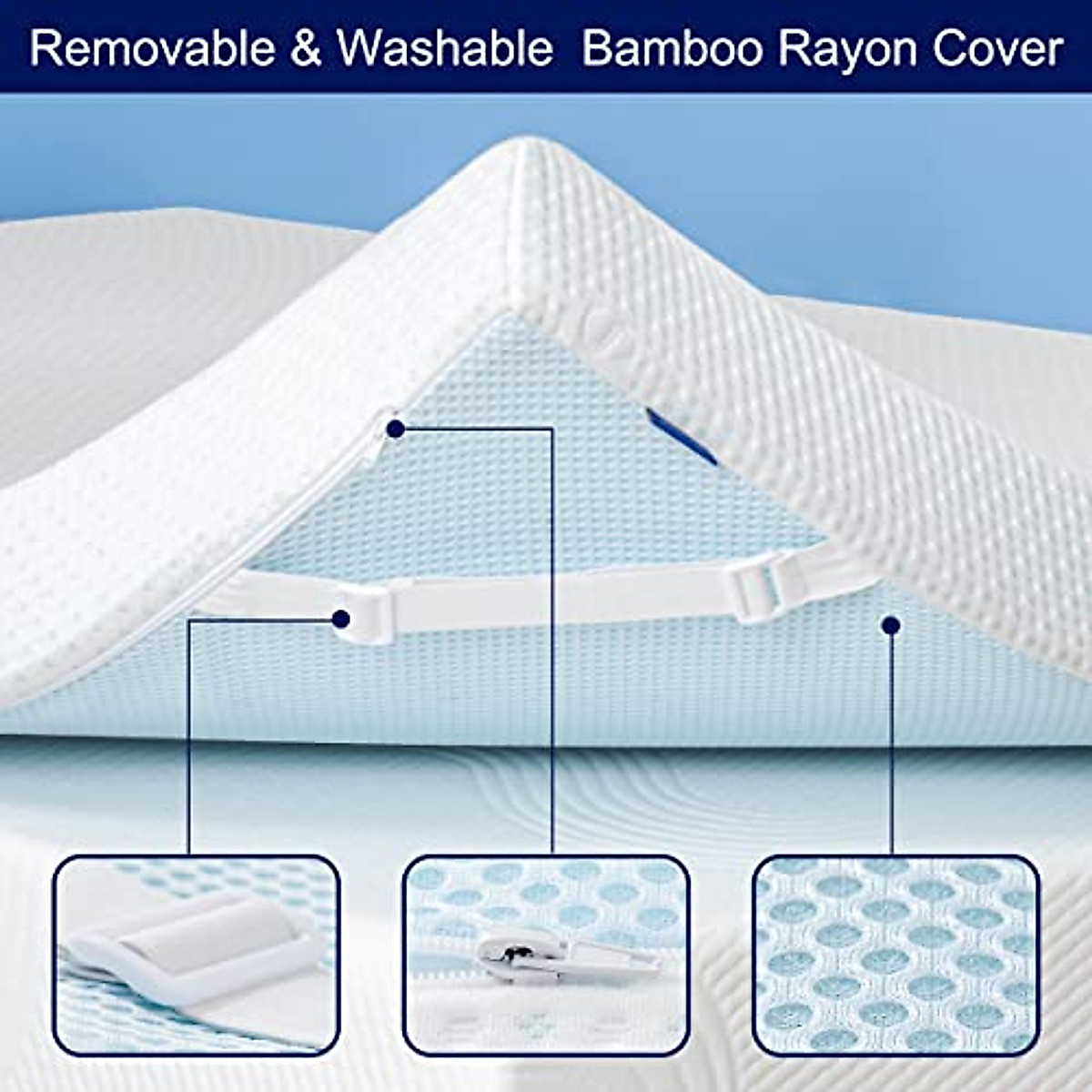 subrtex 3 Inch Gel-Infused Memory Foam Bed Mattress Topper High Density Cooling Pad Removable Fitted Bamboo Cover Ventilated Design-10 Years Warranty (Queen)