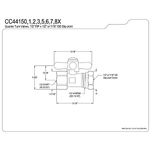 Kingston Brass CC44155X Vintage FIP x 1/2-Inch or 7/16-Inch Slip Joint Quarter-Turn Straight Stop Valve, 2-1/8-Inch, Oil Rubbed Bronze