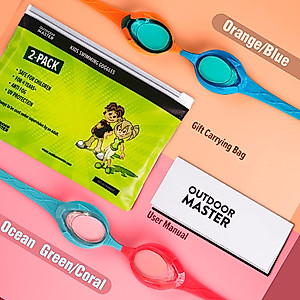 OutdoorMaster Kids Swim Goggles 2 Pack - Quick Adjustable Strap Swimming Goggles for Kids - B