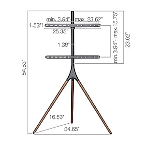 TechOrbits Tripod TV Stand with Mount - Non-Slip TV Mount Stand for Floor, Universal Fit, 45" to 65" TVs, Height Adjustable W/ 360 Degree Swivel, TV Stand for Bedroom, Living Room