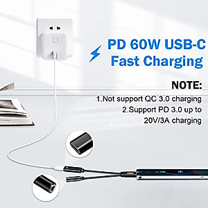 Jasput USB Type C to 3.5mm Headphone and Charger Adapter, 2-in-1 USB C to Aux Audio Jack Hi-Res DAC and Fast Charging Dongle Cable Compatible with Pixel 4 3 XL,Galaxy S22 S21 S20 S20+ Note 20