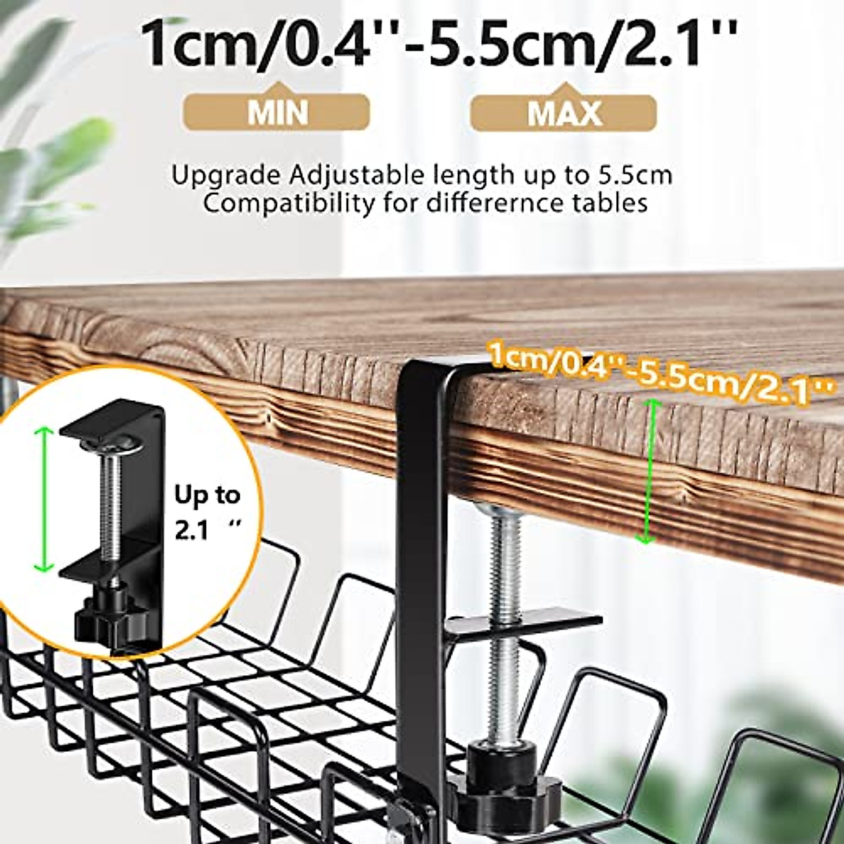 SLLFLY Under Desk Cable Management Tray,Wire Management Tray, Desk Organizers and Storage,No Drill Steel Desk Cable Organizers,Desk Cable Management,Cord Management,Under Desk Organizer(Black)