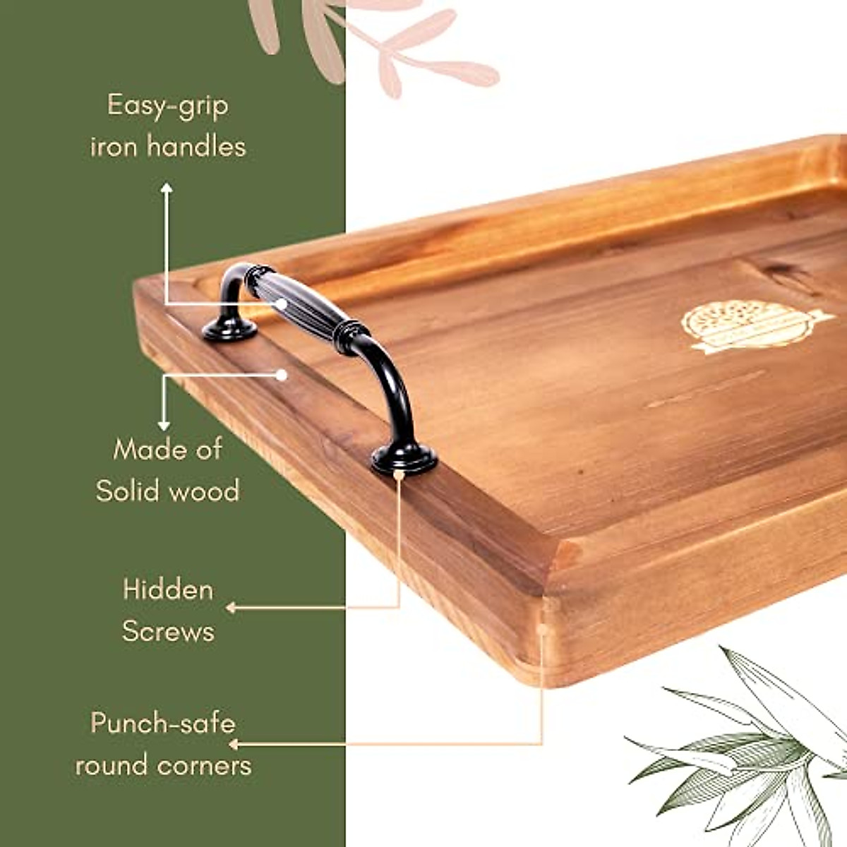 2 Pack Wooden Rustic Serving Tray with Handle for Coffee Bar, Living Room and Patio - Stackable Trays lend Rustic or Farmhouse Feels to Your Home