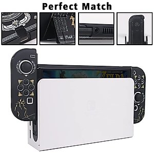 TIKOdirect Dockable Case Compatible with Switch OLED Joy-Con Controllers Newest Updated with 4 Thumb Grip Caps, Anti-Scratch Touch Grip Cover, The Legend of Zelda
