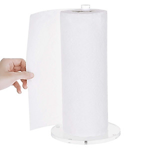MyGift Clear Acrylic Kitchen Countertop Paper Towel Holder Stand with Round Base, Vertical Design Paper Roll Dispenser