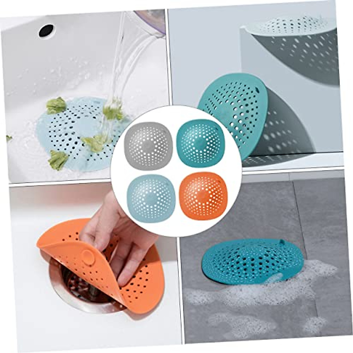 4pcs Anti-Clogging Floor Drain Bath tub Drain Covers tub Drain Covers for bathtubs Floor Drain Strainer Hair/Vegetable Scraps/Garbage Silicone Hair Catcher Sink Drain Stopper TPR