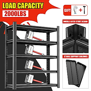 OLLRRACT Storage Shelves Garage Shelving Heavy Duty - 72''H Garage Shelves Adjustable 5 Tier Metal Shelving Unit Storage Rack Shelving Industrial Utility Shelf 16" D x36 W x72 H