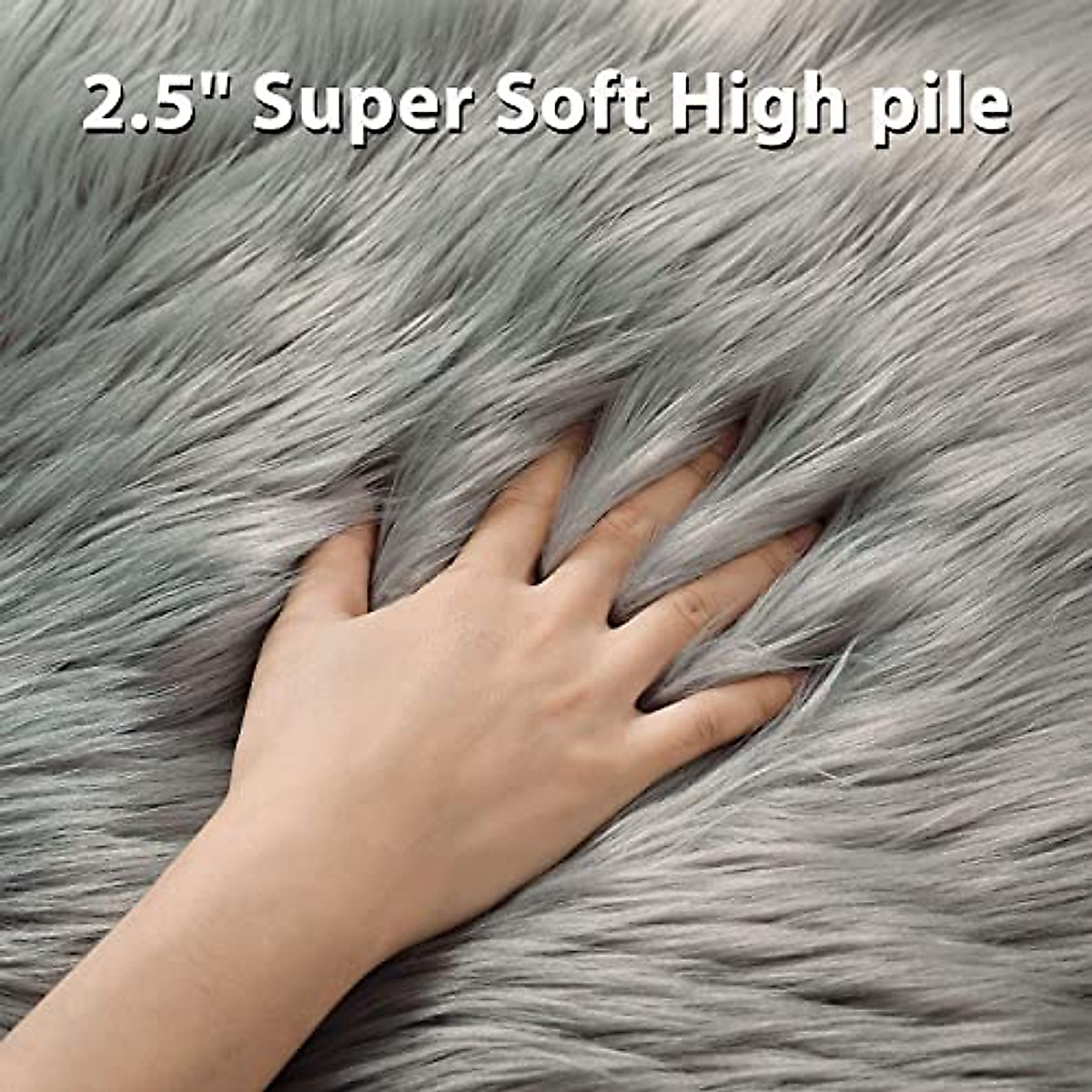 Ophanie Ultra-Luxurious Fluffy Rectangle Area Rug,Soft and Thick Faux Fur Rug,Grey Rug Non-Slip,Fuzzy Rug for Bedroom or Living Room,Shag Rug,3x5 Feet, Grey