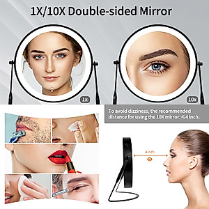 DOWRY 8.5'' Lighted Makeup Vanity Mirror with Magnification, Rechargeable 1x 10x Magnifying Mirror with 3 Color Light Brightness Adjustable, 360°Rotation Double Side Desk Cosmetic Mirror…