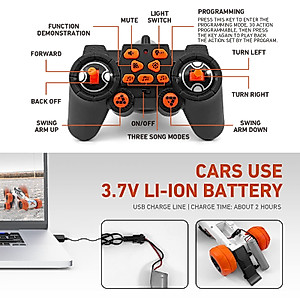 YSWJDM 6-Wheel Deformable Stunt Remote Control Car, 2.4GHz RC Car, 360° Rotating Trucks with Headlights, Off Road RC Crawler Toy Cars for Boys and Girls