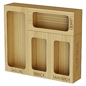SEDENSA Ziplock Bag Storage Organizer for Kitchen Drawer, 4 Bamboo Storage Bag Organizer, Storage Bag Food Holders, Bamboo Ziplock Bag Organizer for Drawer, Compatible with Ziploc and More
