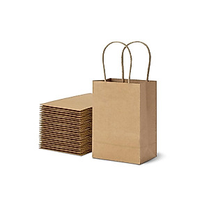 TOWRAP Small Gift Bags Bulk 100Pcs 5.25x3.75x8 Inch with Handles Brown Kraft Paper Bags,Party Bags, Shopping Bags,Retail Bags,Merchandise Bags,Favor Bags,Business Bags