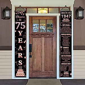 Pimvimcim 75th Birthday Decorations Back in 1947 Cheers to 75 Years Door Banner for Women, Rose Gold Happy 75 Birthday Party Porch