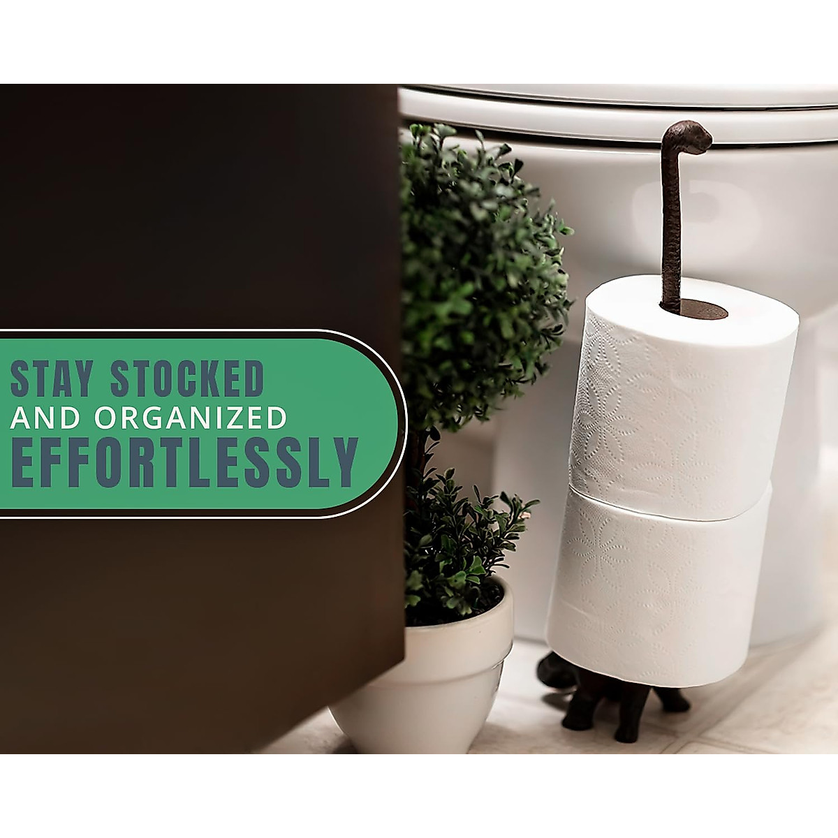 Paper Towel Holder or Free Standing Toilet Paper Holder- Cast Iron Dinosaur Paper Holder - Bathroom Toilet Paper Holder or Stand Up Paper Towel Holder - Rustic Brown w/Vintage Finish by Comfify