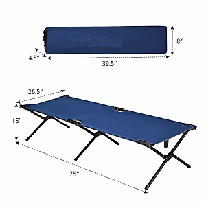 GYMAX Folding Camping Cot, Heavy Duty Portable Military Cot with Oxford Fabric, Foldable Camping Bed for Outdoor Camping Hunting Indoor Office Nap (Blue)