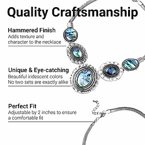 Shop LC Abalone Shell Necklace & Earrings Set in Stainless Steel - Genuine Handmade Abalone Boho Costume Jewelry Set for Women - Natural Abalone Bali Hammered Jewelry Costume Jewelry for Women