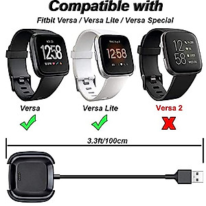 Emilydeals Charger for Fitbit Versa/Versa Lite, Replacement USB Charging Dock with 3.3ft Cable Cord for Fitbit Versa Lite, Versa Smartwatch (Black)