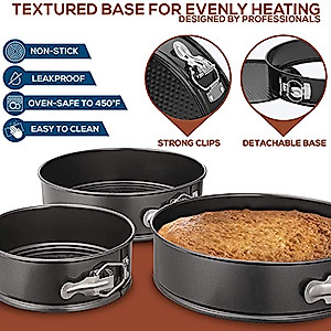 RFAQK 100pcs Cake Pan Set for Baking + Cake Decorating Supplies: 3 Round Non Stick Springform Pan Set (4, 7, 9 inches), Icing Tips, Cake Leveler – Multi-functional Leak-Proof Cheese Cake Pans & eBook
