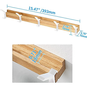 Generic Moderm Wall-Mounted Coat Hook Rail with 5 Double Hooks, 15-Inch Aluminum and Metal for Coats, Hats, Towels, and Robes (White). Natural Wood (Lacquer Coating); Hook: Aluminum (x 5)