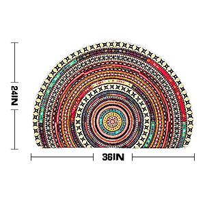 Boho Half Round Indoor Entrance Rug Doormats 36x24 Inches Absorbent Non-Slip Bedroom Front Back Outdoor Welcome for Entryway Machine Washable, Bohemia Ethnic Style Pattern