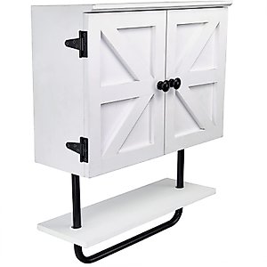 EXCELLO GLOBAL PRODUCTS 17x21” Barndoor Bathroom Wall Cabinet, Space Saver Storage Cabinet Kitchen Medicine Cabinet with Adjustable Shelf and Towel Bar, White