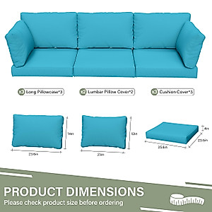 Pakunoda 8 pcs Outdoor Cushion Slipcovers Outdoor Patio Cushions Covers Replacement Waterproof with Zipper w/3 Seat Cushion Covers and 5 Backrest Pillow Covers, Covers Only