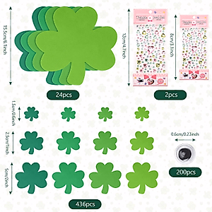 Tenare 662 Pcs St. Patrick's Day Foam Craft Kit for Kids Includes Lucky Irish Four Leaf Foam Sticker Shamrock Gem Sticker Self Adhesive Googly Eye Sticker for St. Patrick's Day Decor Party Favor Craft