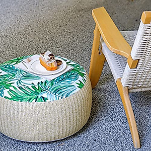 weruisi Woven Inflatable Ottoman with Air Pump D21”x H10” Outdoor Indoor Pouf Patio Footrest Stool with Portable Handle, Round Ottoman for Patio Garden, Camping, Bedroom, Living Room…