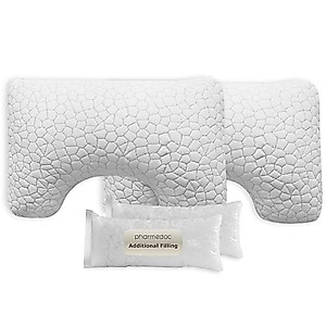 Pharmedoc Adjustable Shredded Memory Foam Curved Pillow - Side Sleeper - Deep Center - Neck Pillow for Pain Relief (Queen Bed Pillow 2 Pack)