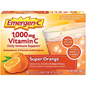 Emergen-C 1000mg Vitamin C Powder for Daily Immune Support Caffeine Free Vitamin C Supplements with Zinc and Manganese, B Vitamins and Electrolytes, Super Orange Flavor - 30 Count