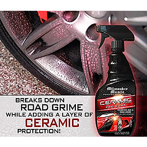 Milwaukee Muscle 24oz wheel rim tire cleaner, brake dust, bug-grime remover with Ceramic, cars auto motorcycle RV boat detailing supplies.