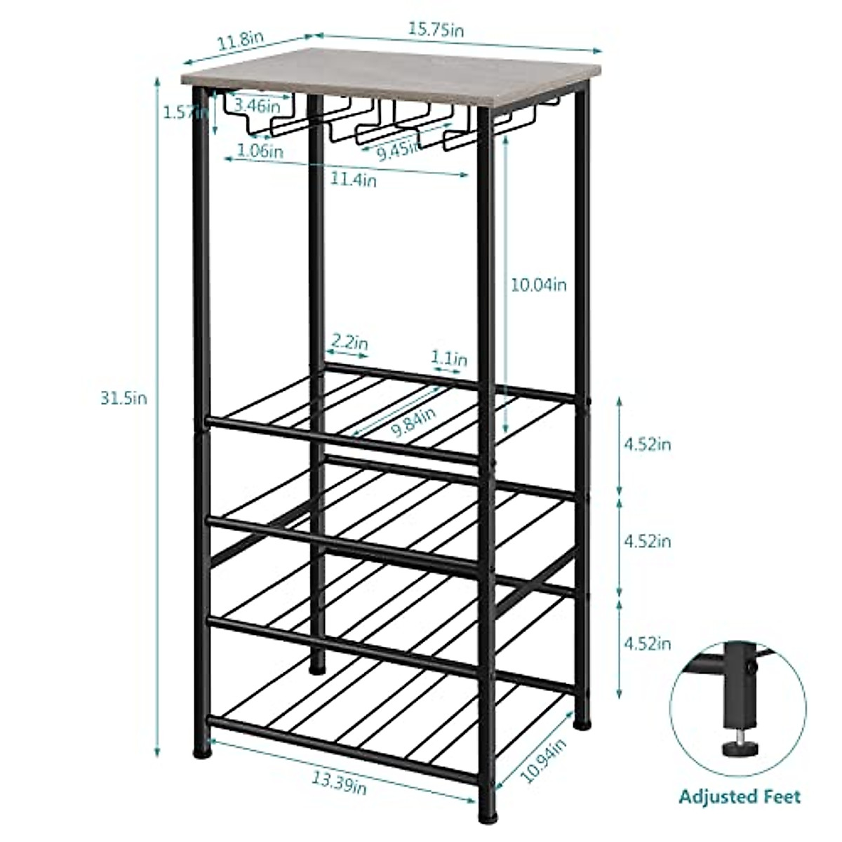 Vrisa Freestanding Floor 16 Bottles Wine Rack with 9 Wine Glass Holder, Wine Holder Stand for Floor, 5 Tiers Wine Bottle Organizer Stand, Dark Oak