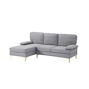 KoiHome 79.5" Left Hand Facing Sectional Sofa Couch with 2 Detachable Armrest Pillows, Modern Fabric 3-seater L Shape Chaise with Metal Legs for Living Room,Apartment,Office, Polyester, Light Grey