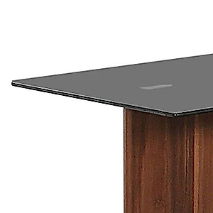 Benjara Liam 22 Inch Square Side End Table, Wood, Pedestal Base, Glass Top, Brown, Black