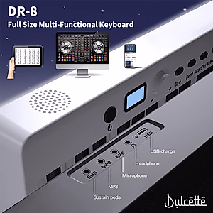 Dulcette *NEW* Foldable Electric Piano Keyboard | 88 Keys Portable Keyboard | Semi-Weighted Touch Sensitive Keys | MIDI & Dual Speakers Sustain Pedal | Digital Piano FREE Bag (White)